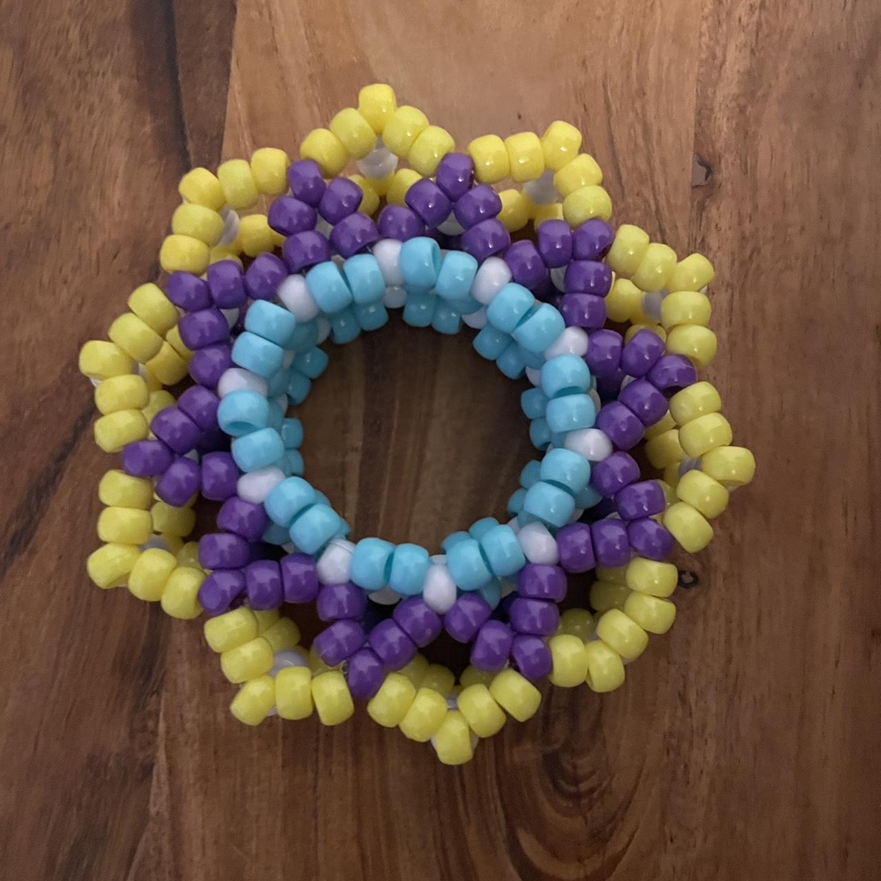 Blue purple and yellow Kandi carousel cuff #kandi... | Depop