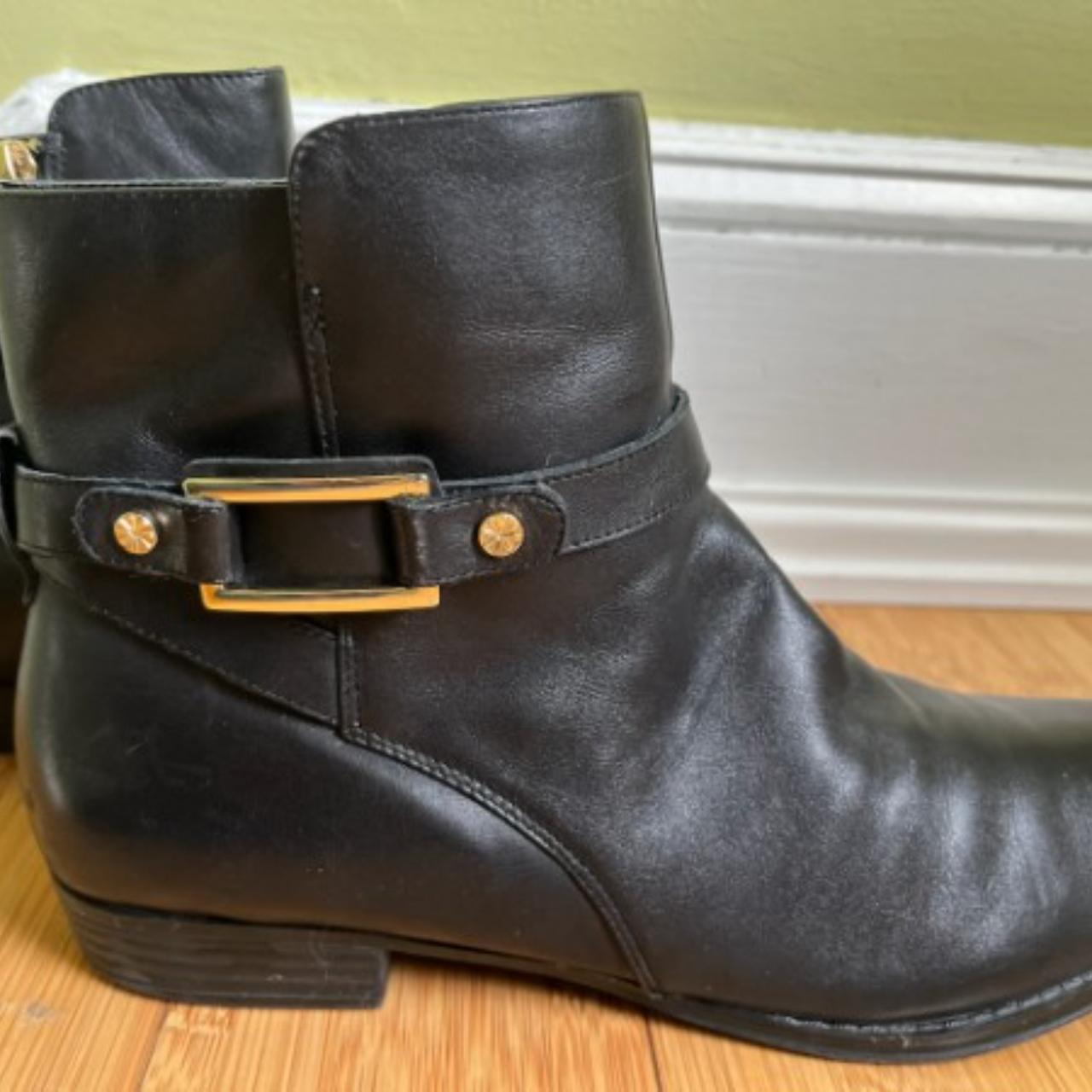 Isaac Mizrahi Tinker Black Leather Buckle Ankle Boot... | Depop