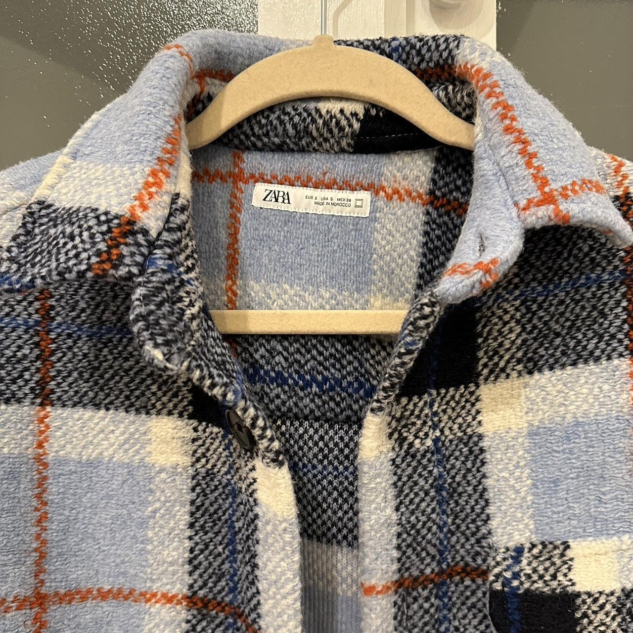 zara men’s shacket with blue checkered pattern size... - Depop