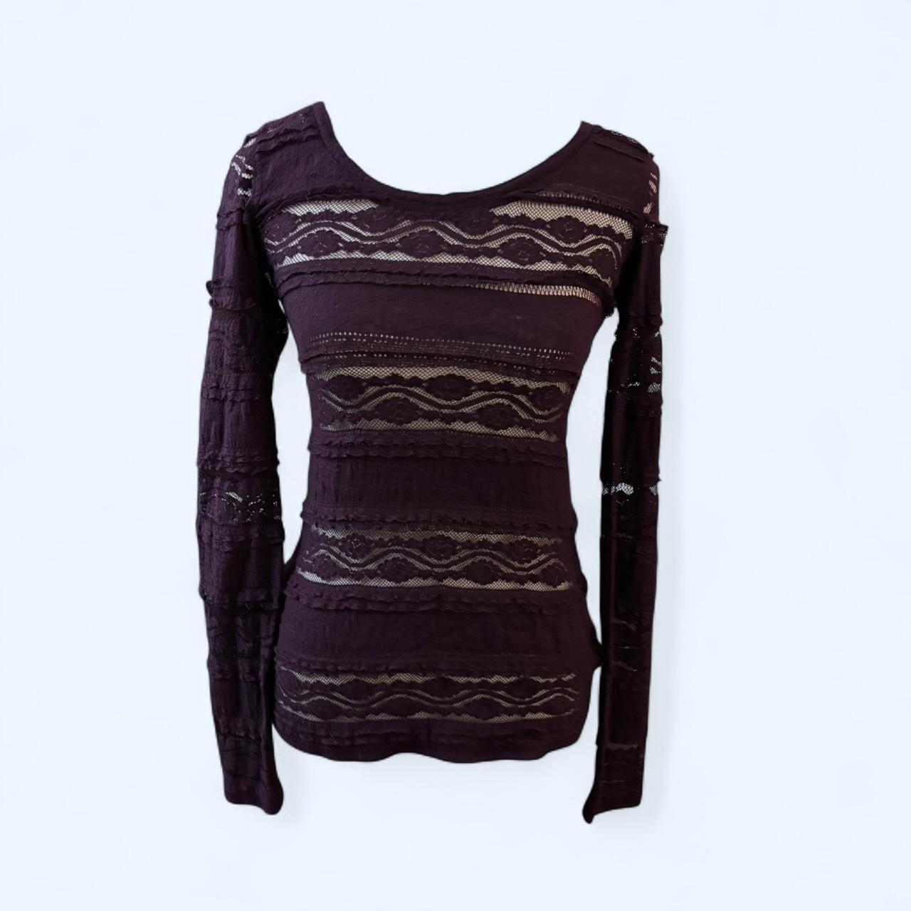 Burgundy Express long sleeve lace top Size xs... | Depop