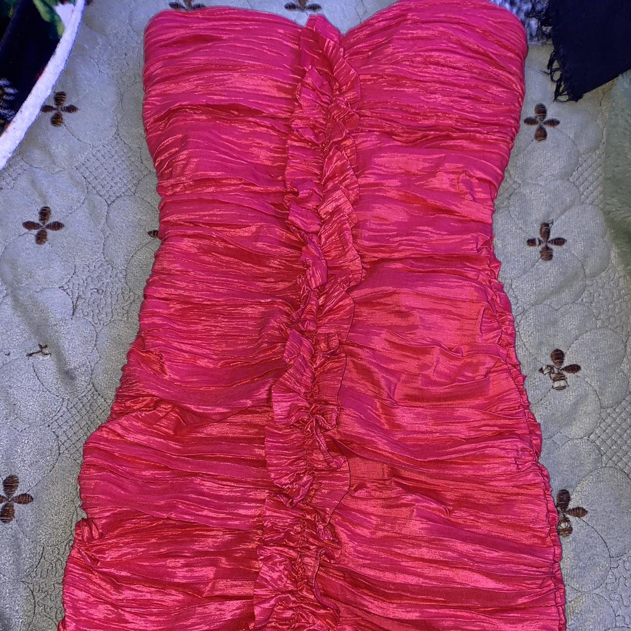 Hot Pink Shiny Ruffle Dress - Depop