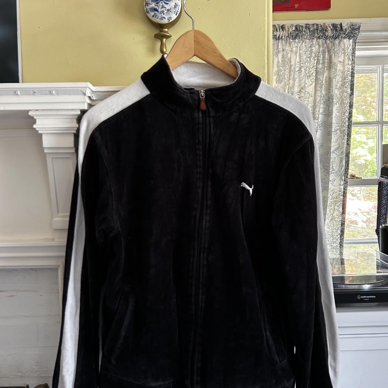 Vintage black and white Puma velour track jacket... | Depop