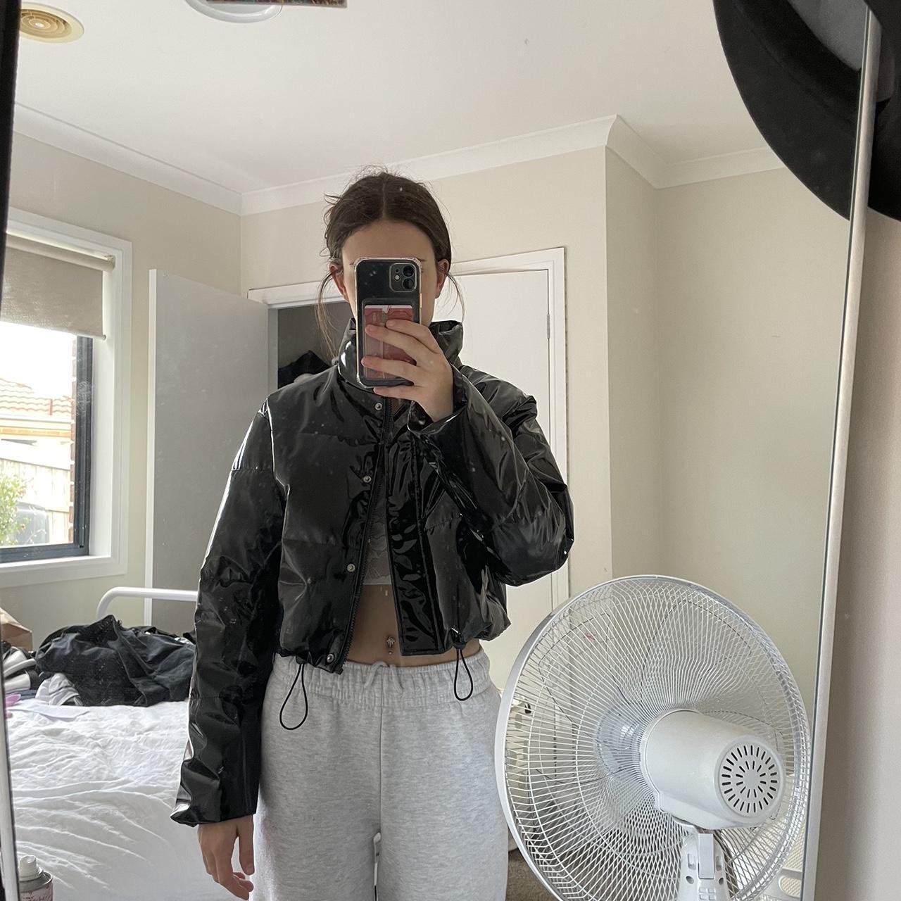 Black shiny plastic jacket. Never worn, perfect... - Depop