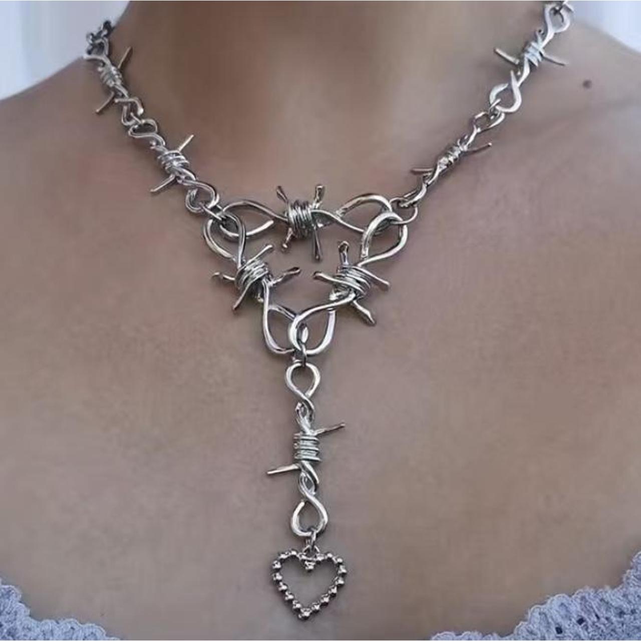 Barb wire spiked lover’s necklace #goth #alt #punk... - Depop