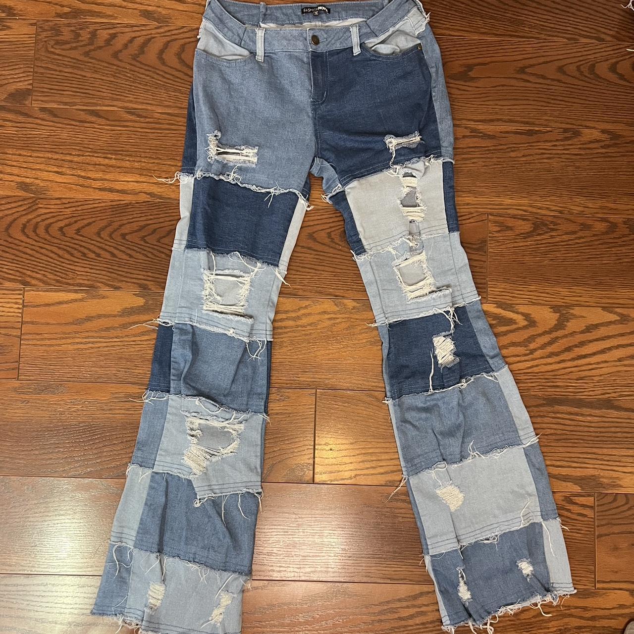 Distressed, patchwork flare, jeans Super cool... - Depop