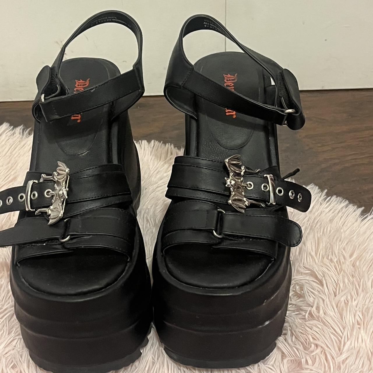🕸️Black platform WAVE-13 demonia wedges 🕸️ worn... - Depop