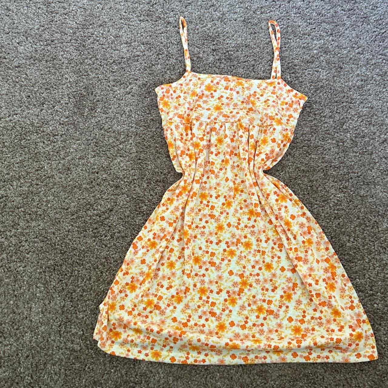 h+m sundress white with orange pink and yellow... - Depop