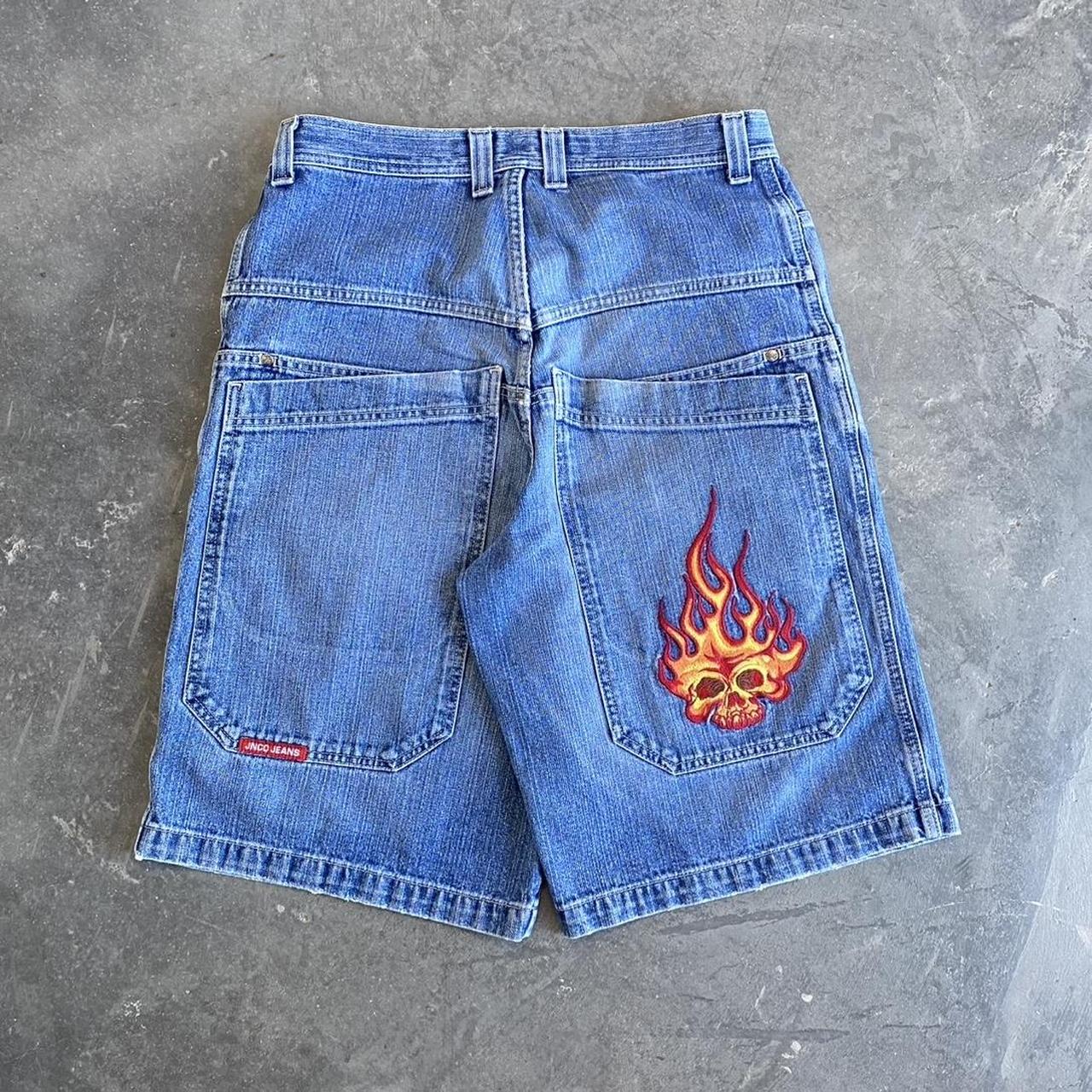 Vintage 00s JNCO jorts Fire Skull🔥 Size 32 Light... - Depop
