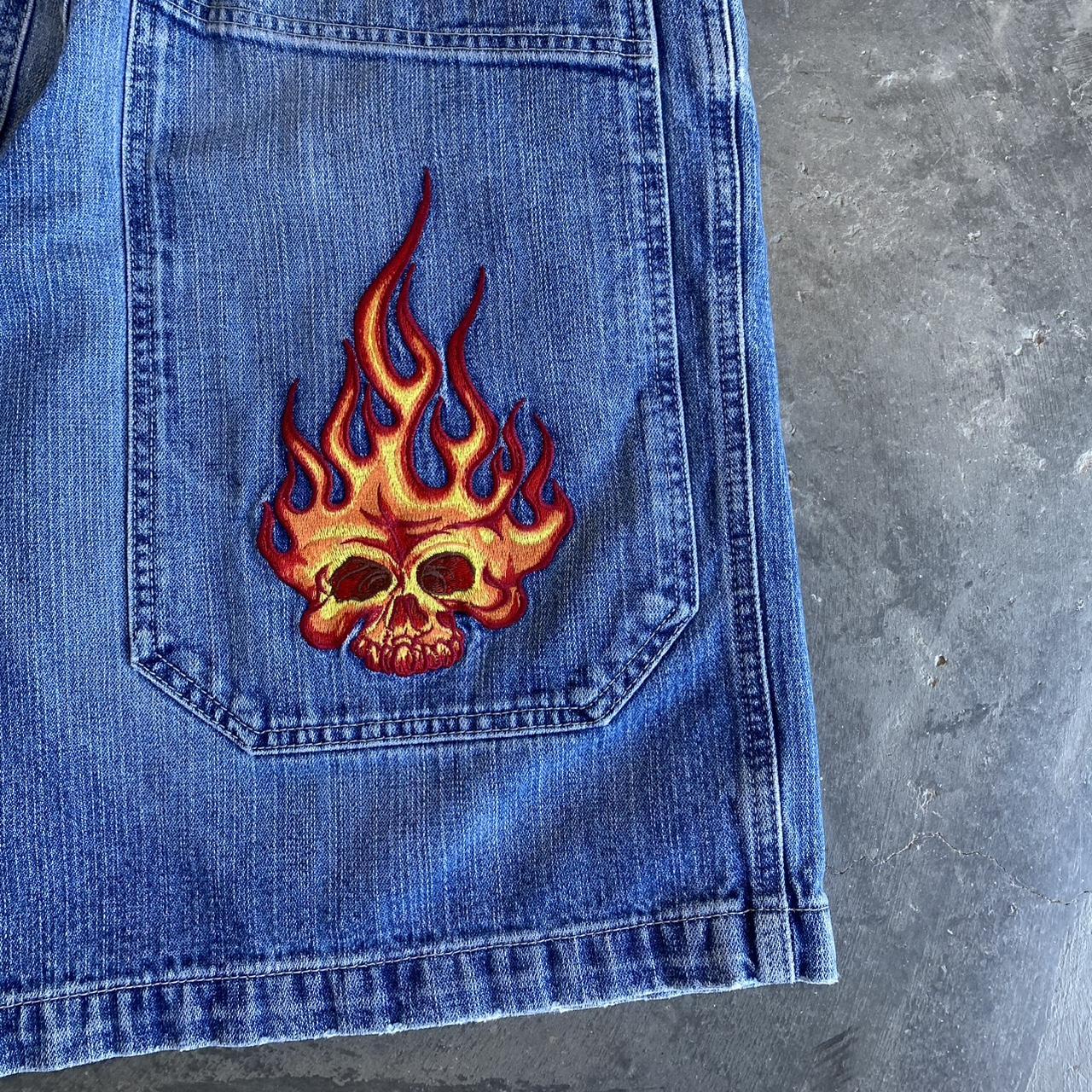 Vintage 00s JNCO jorts Fire Skull🔥 Size 32 Light... - Depop