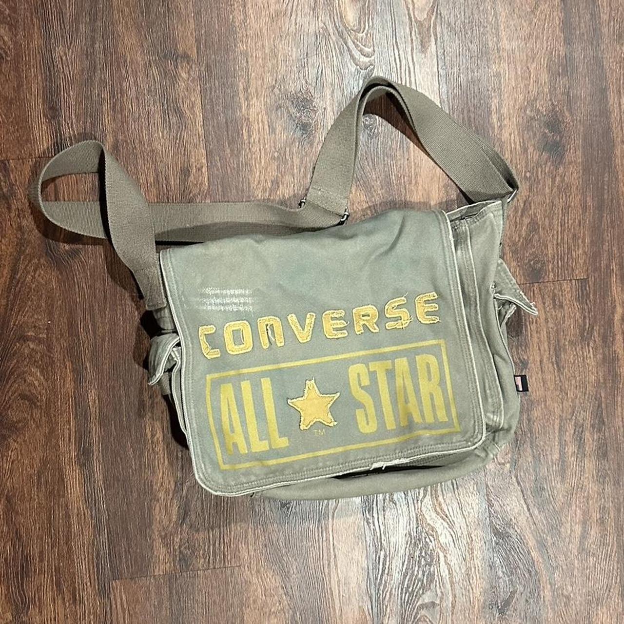 Converse army green and yellow satchel crossbody... - Depop