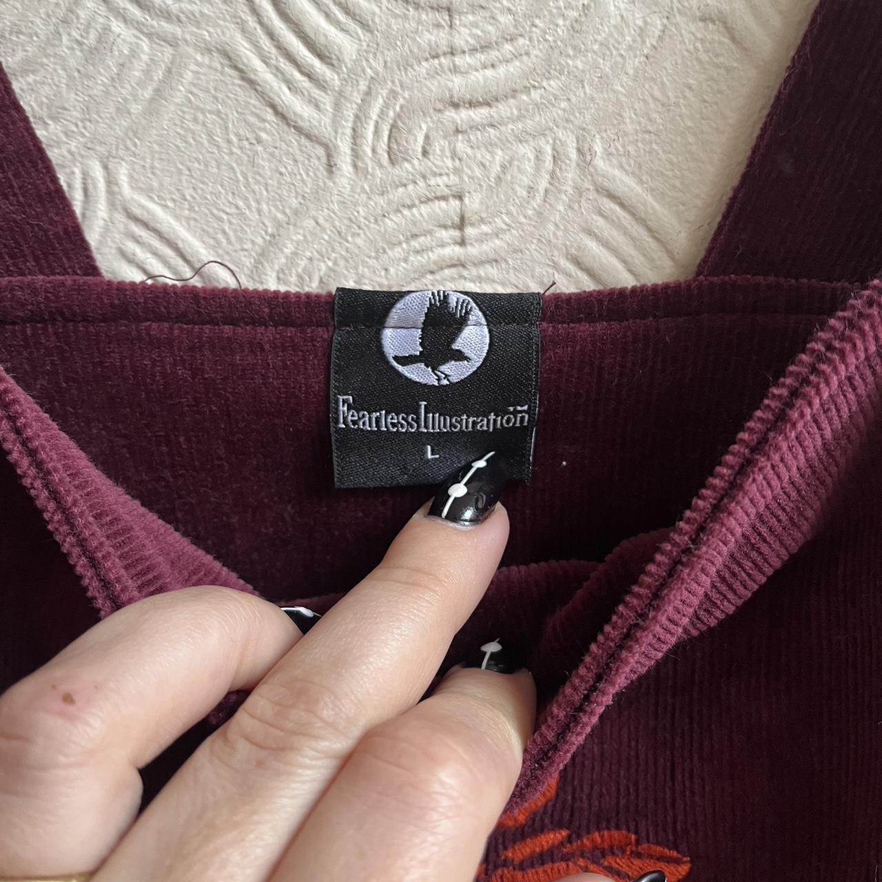 Burgundy corduroy overalls with rose design #indie... - Depop