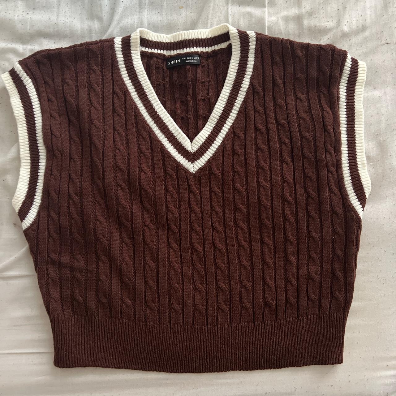 Shein Brown Knit Sweater Vest #shein #knitvests... - Depop