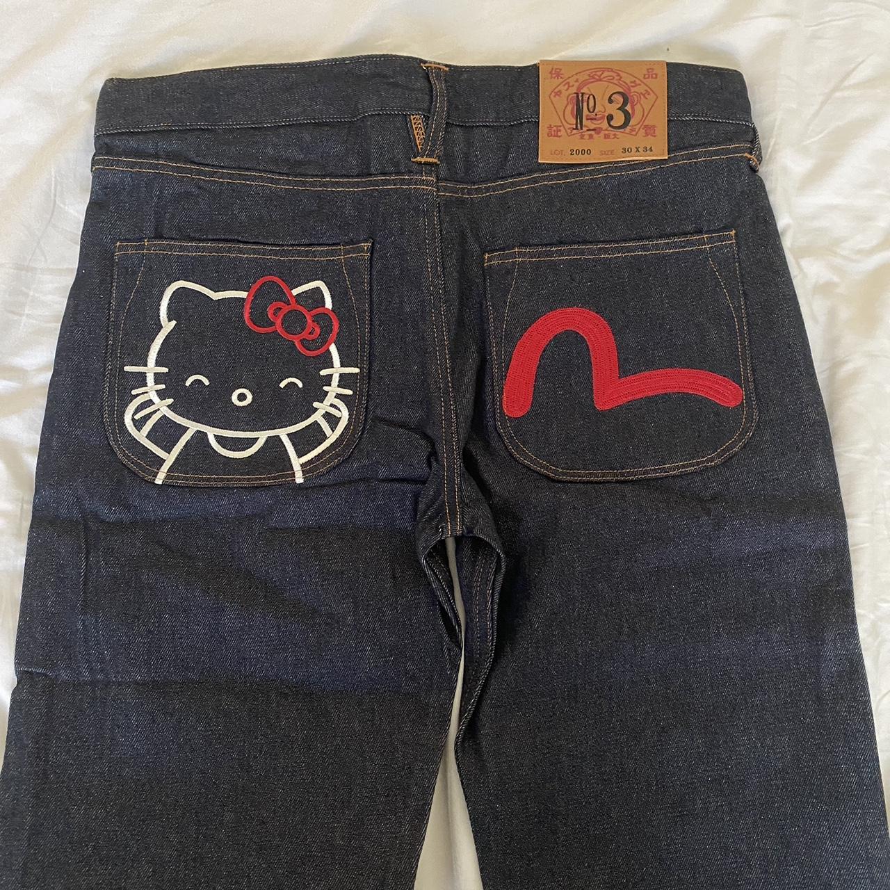 RARE HELLO KITTY SANRIO X EVISU JEANS 30x34 got... - Depop