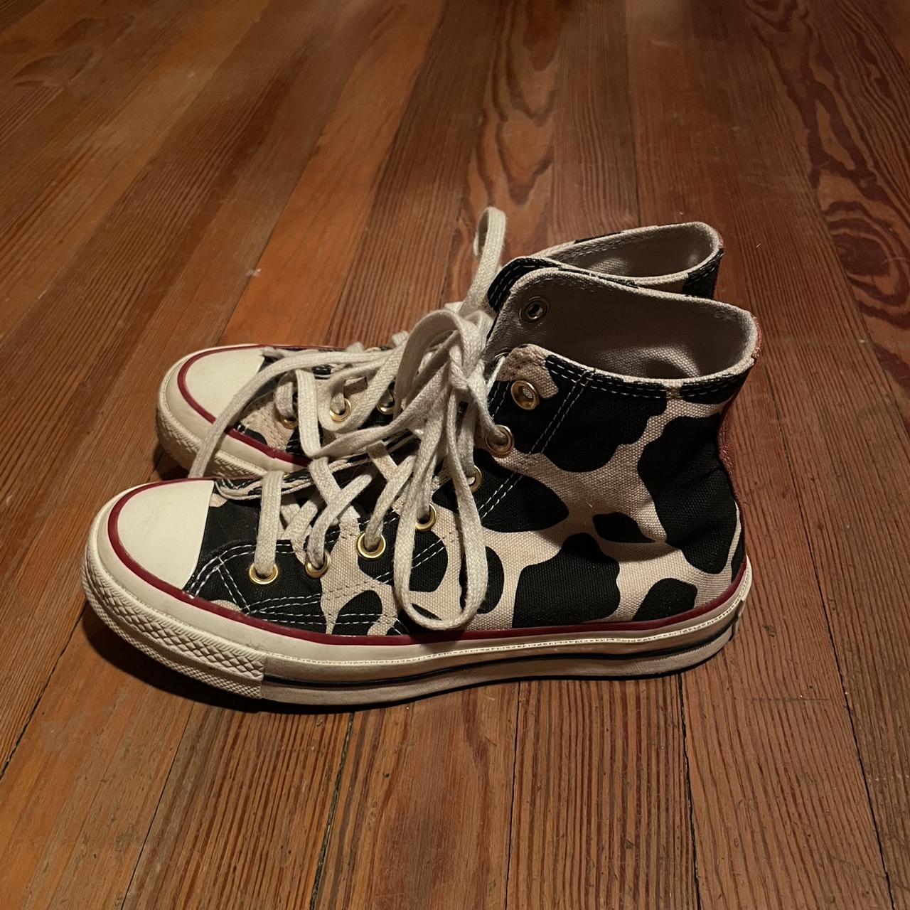 Custom Cow print Converse. Some wear on the laces... | Depop
