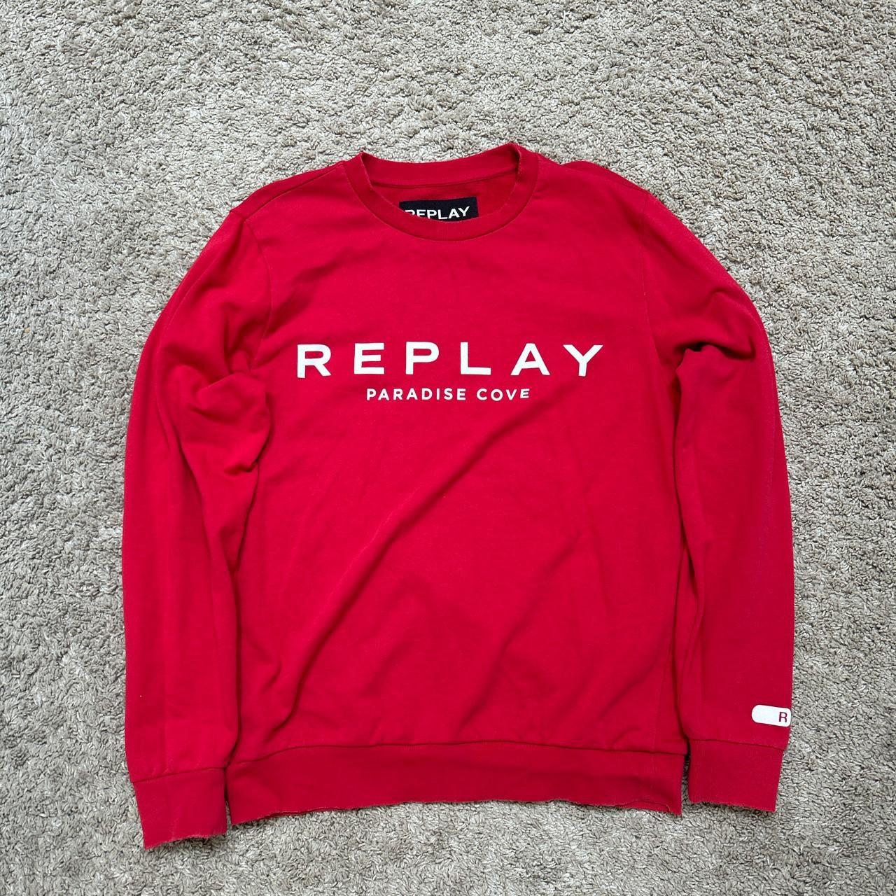Large red replay sweatshirt. Back spell ‘hall of... - Depop