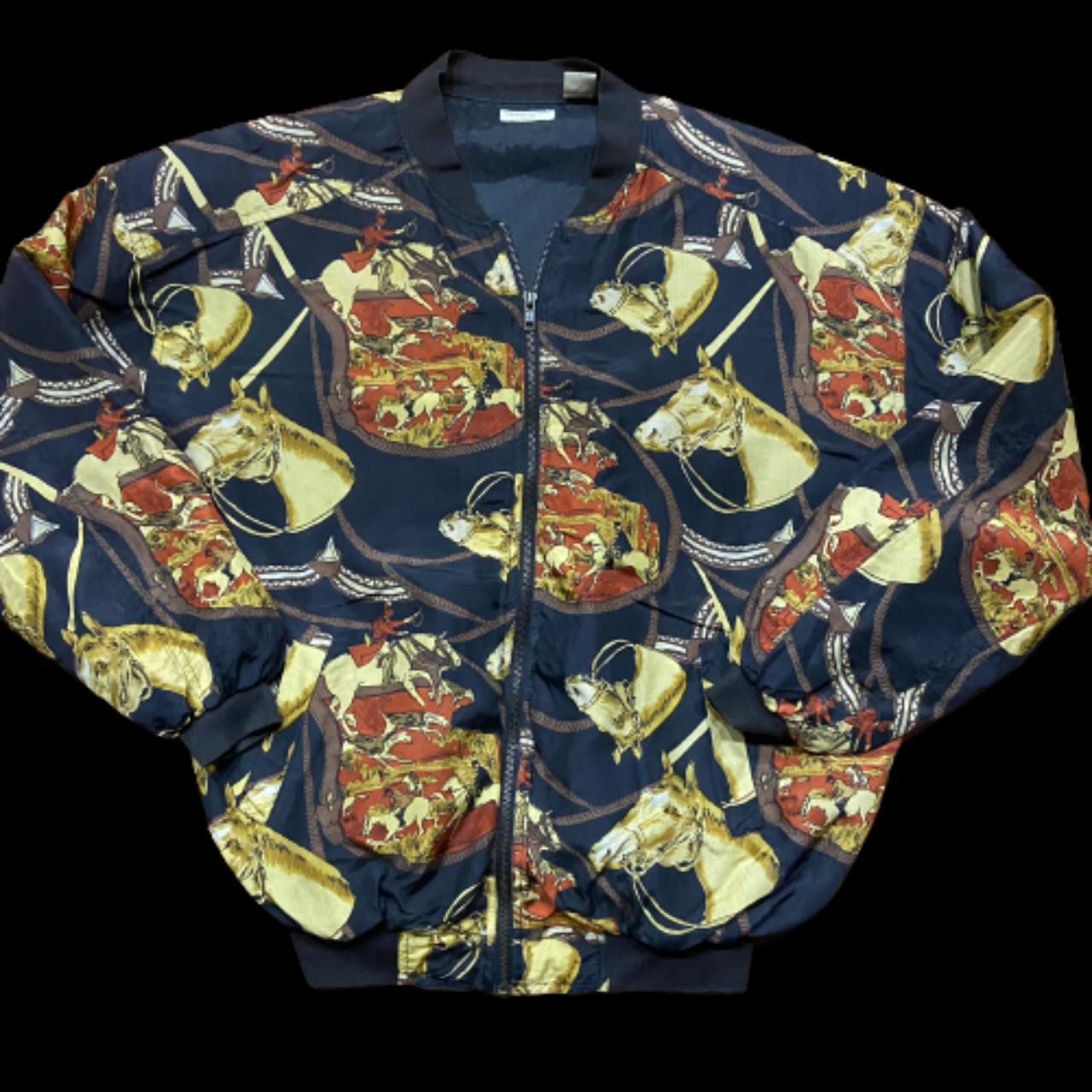 Robert Stock Vintage Silk Full Zip Equestrian Horse... - Depop