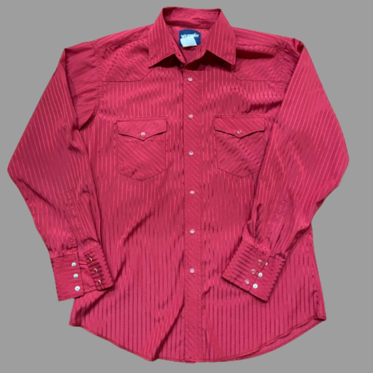 Wrangler Western Pearl Snap Red Pinstripe Button... - Depop