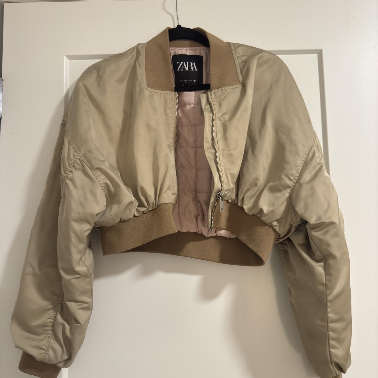 Tan and cream Zara bomber jacket - Depop