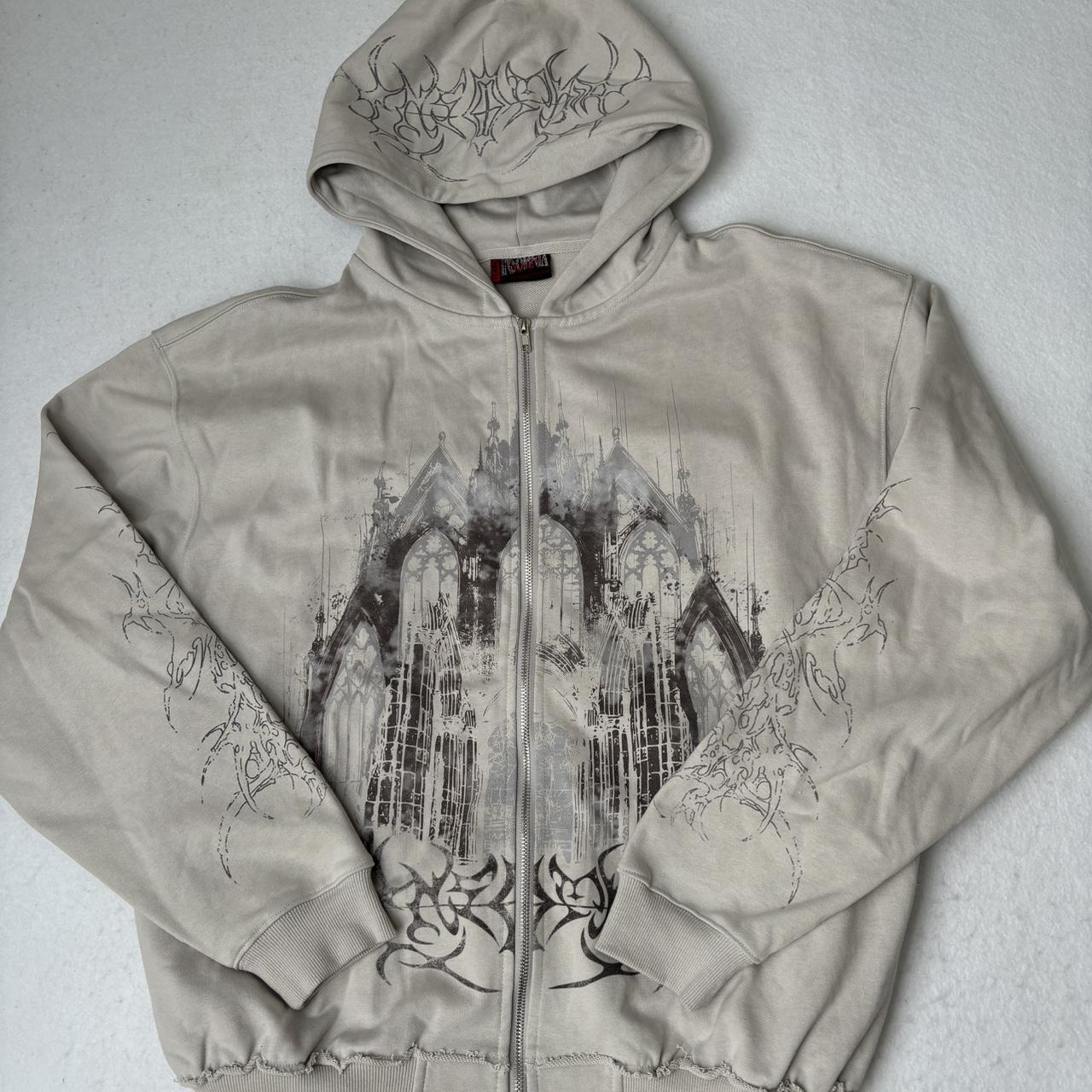 Insomnia Visuals Gray Cathedral Zip Up hoodie Y2K... - Depop