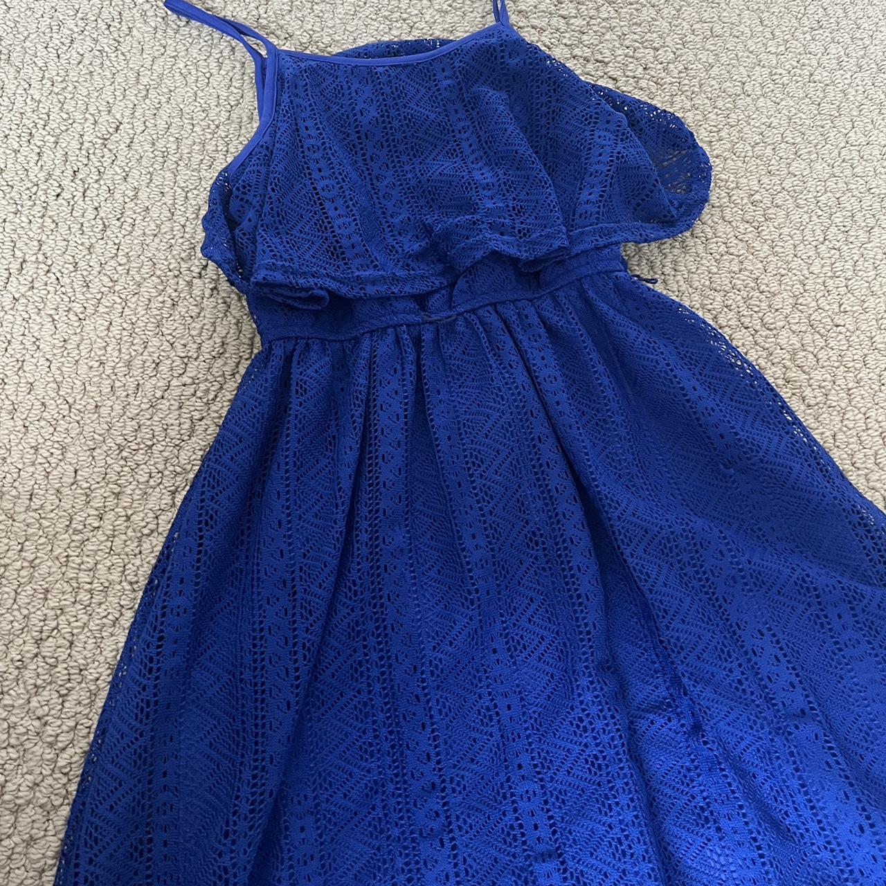 adorable blue dress size 12 in kids worn once for... - Depop