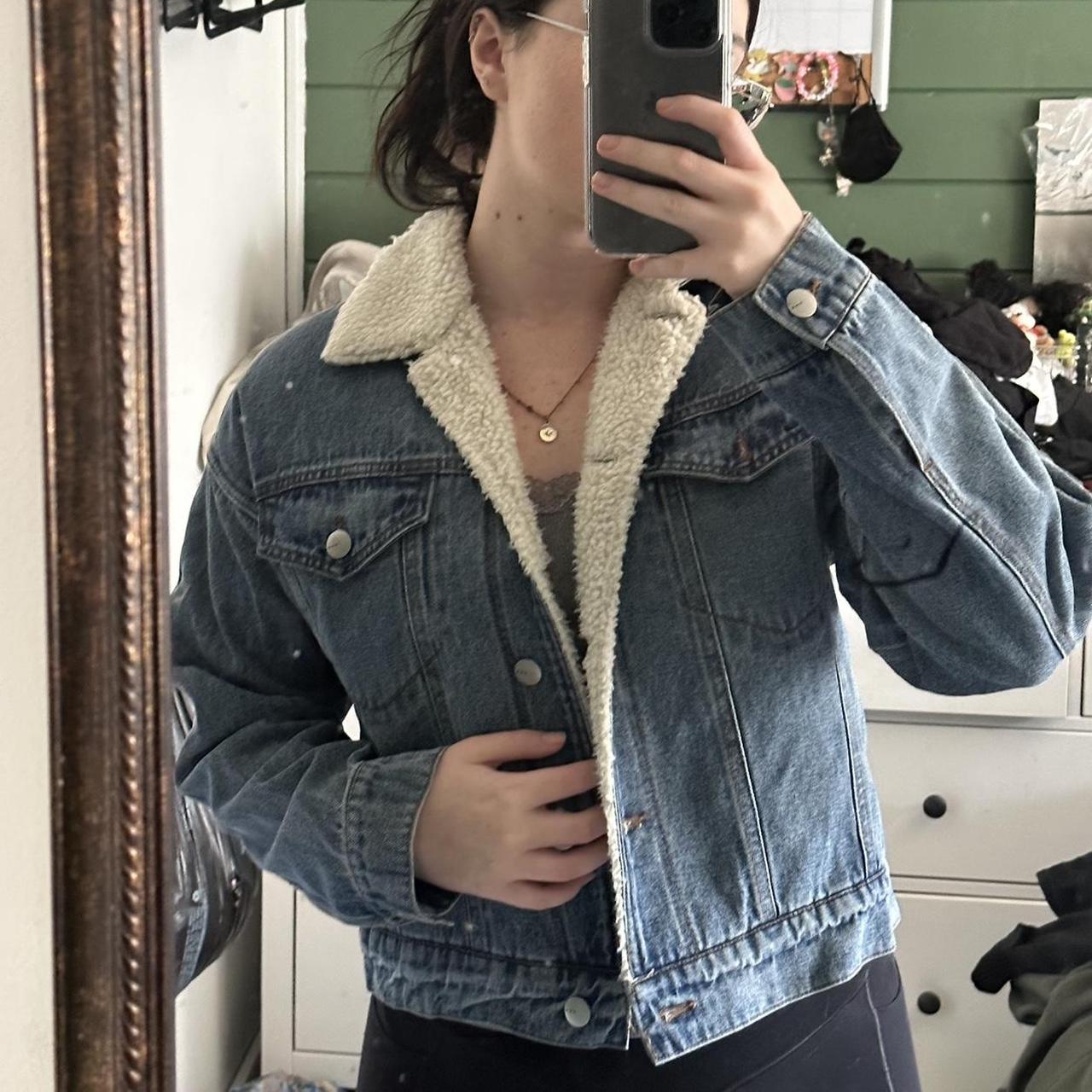 Denim jacket with Sherpa inside lining. The black... - Depop