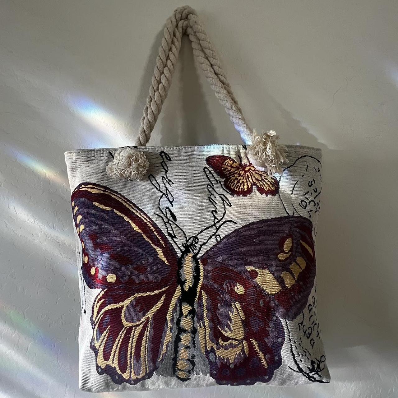 Butterfly tote/shoulder bag with rope straps... - Depop