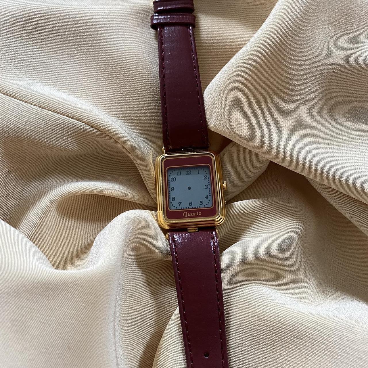 Vintage cherry red and gold leather watch The... - Depop