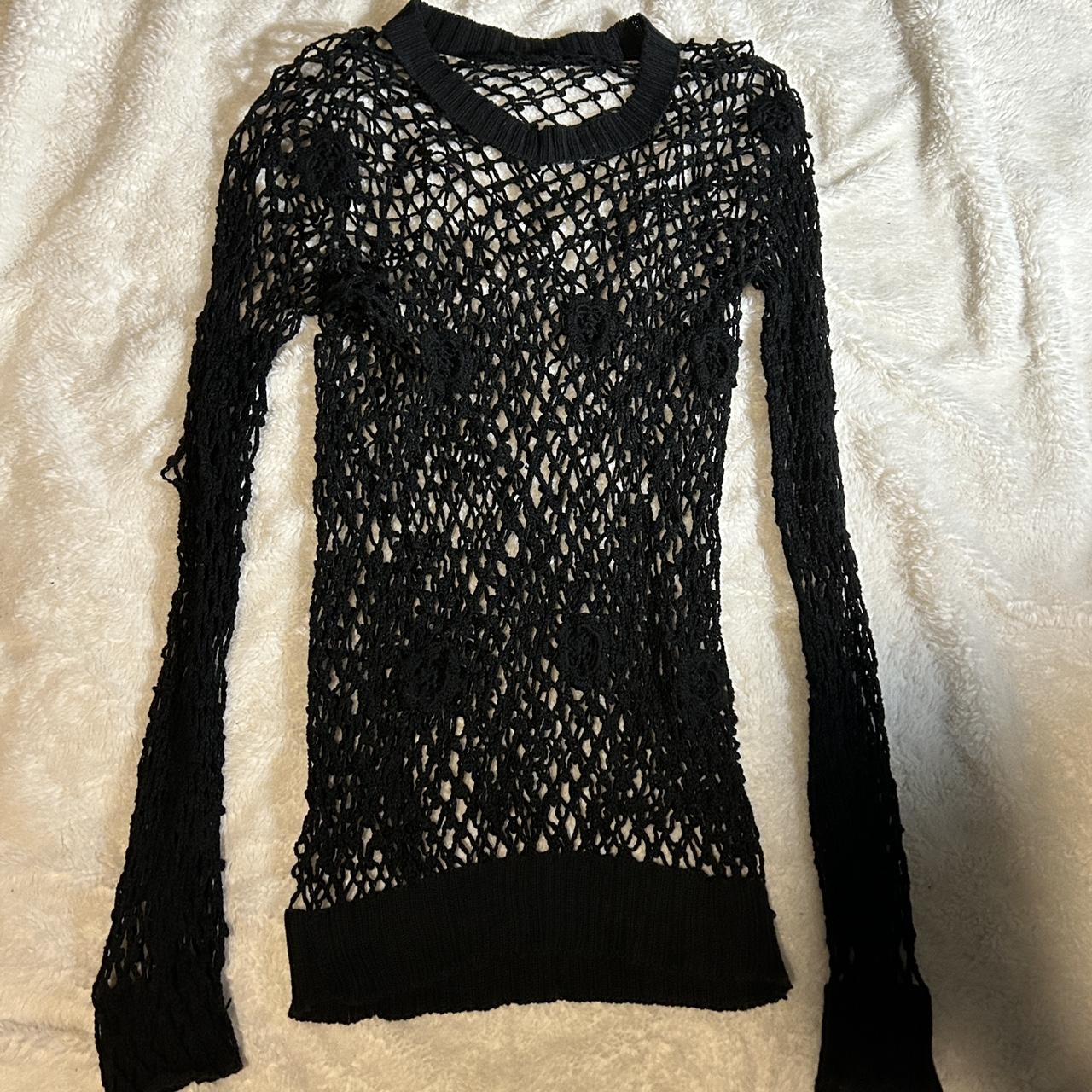 size small Black fishnet long sleeve top with a... - Depop