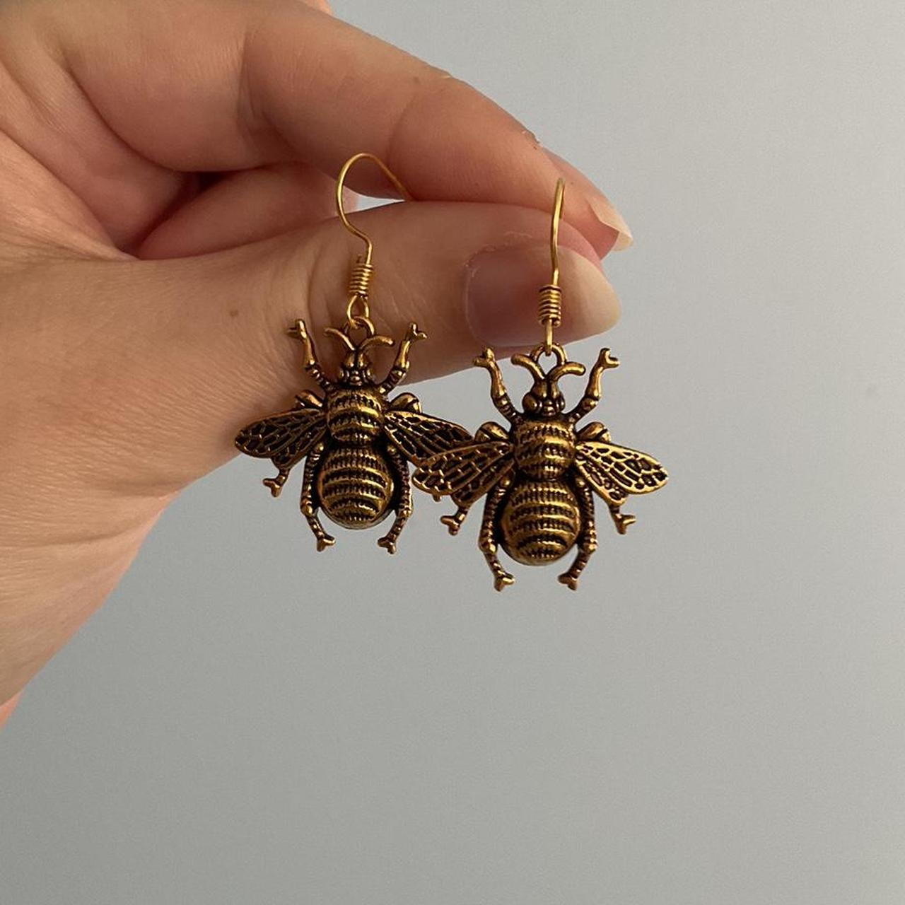 Large gold bee earrings 🐝 Gold bees on gold toned... - Depop