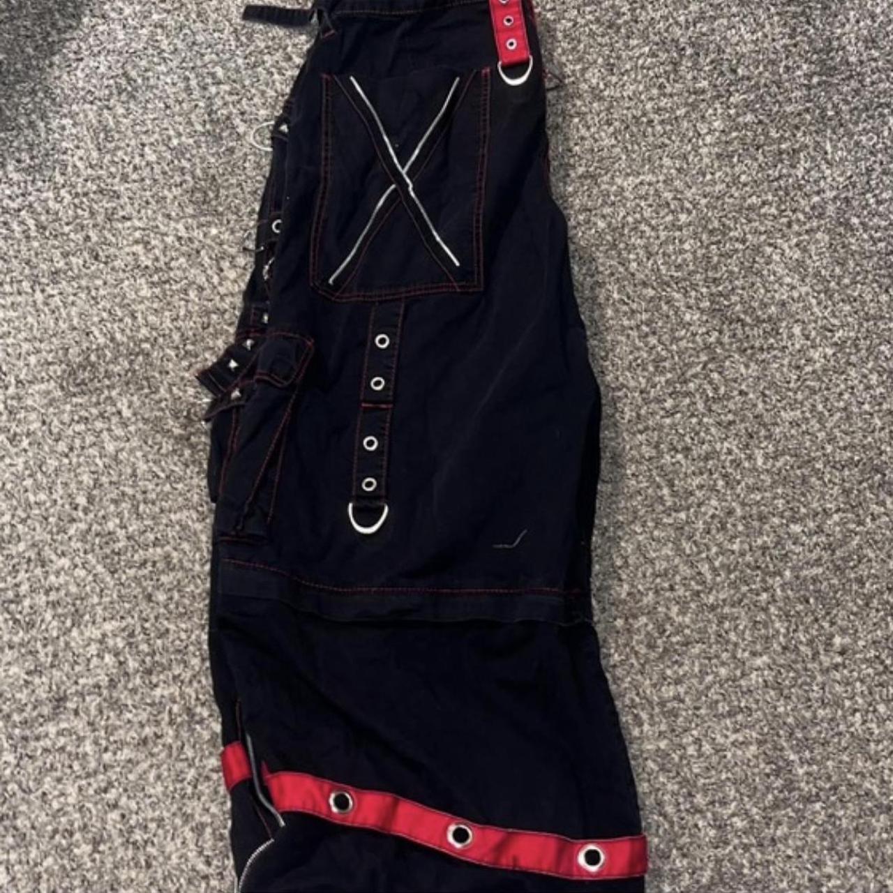 Black and red gothic cargo pants with studs and... | Depop