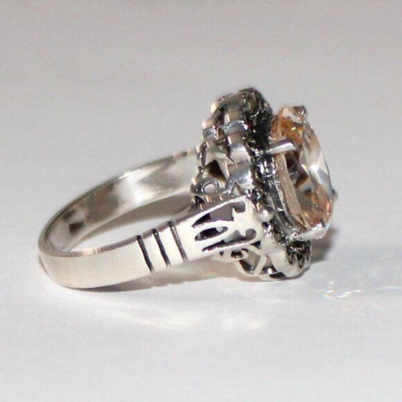 Retro Sterling Silver Marcasite Glass Ring Retro... - Depop