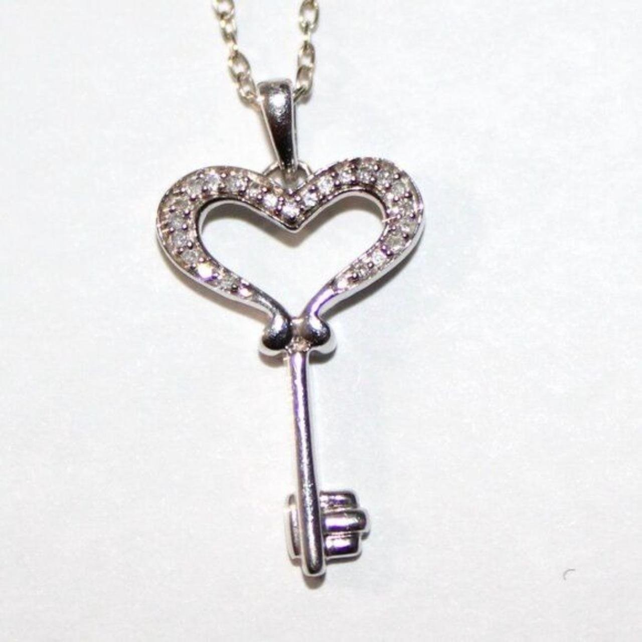 Sterling Silver Diamond Chip Key Necklace Kay... | Depop