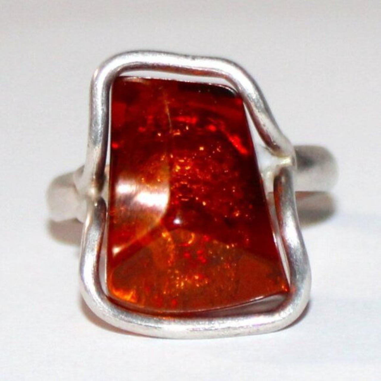 Vintage Sterling Silver Chunky Cut Amber... | Depop