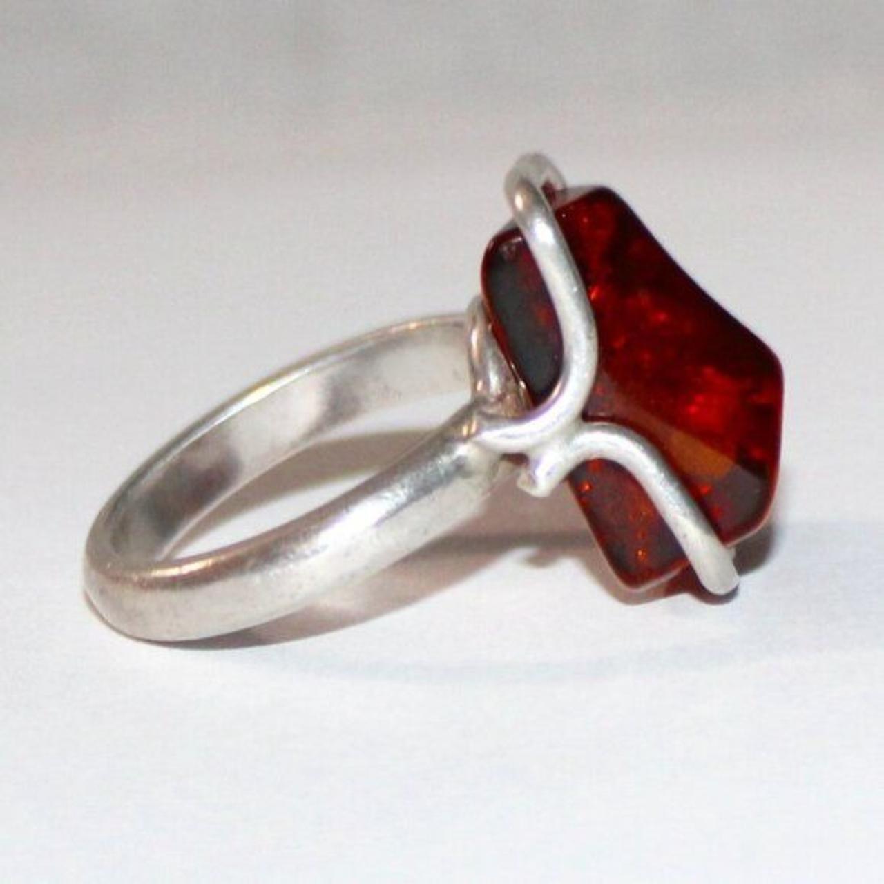 Vintage Sterling Silver Chunky Cut Amber... | Depop