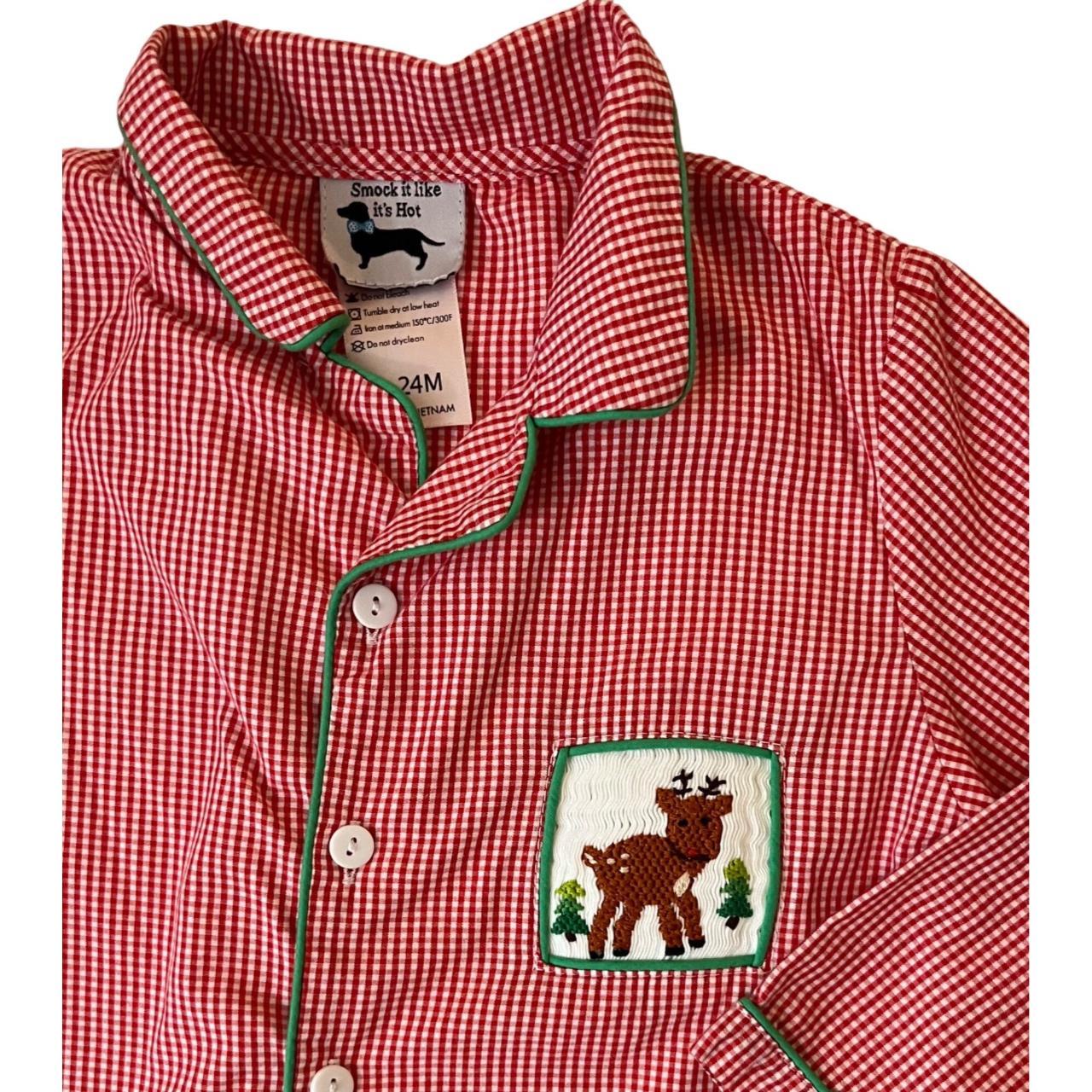 This red gingham smocked pajama set is by Smock It... - Depop