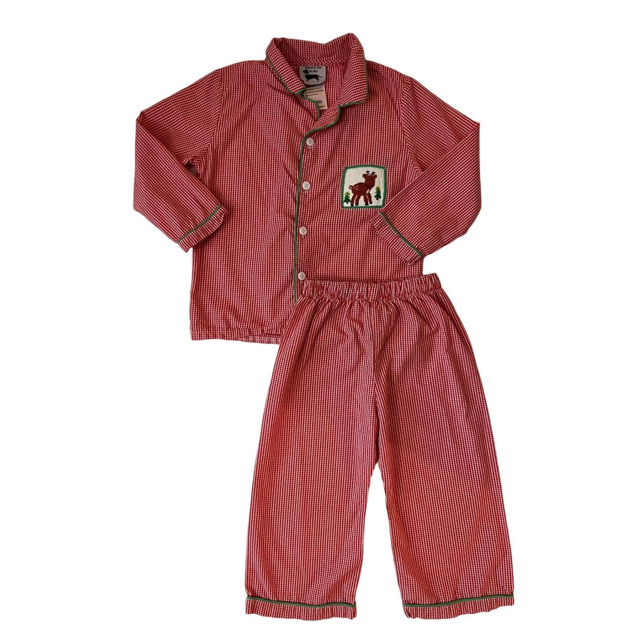 This red gingham smocked pajama set is by Smock It... - Depop