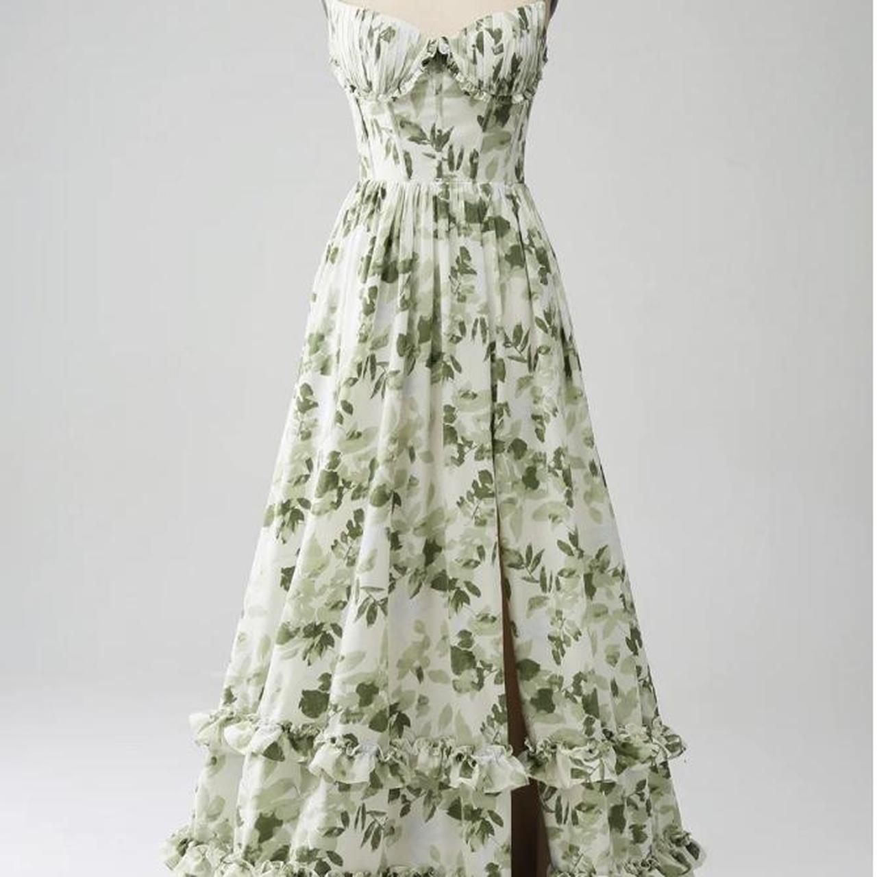 green and white floral prom dress. SOO pretty, but... - Depop