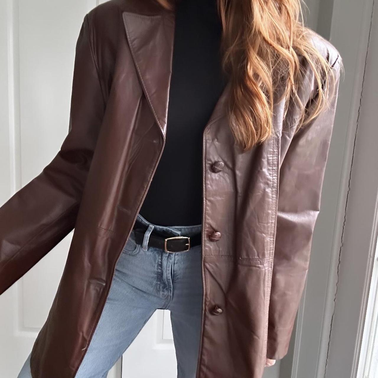 Vintage burgundy leather jacket. From: The Leather... - Depop