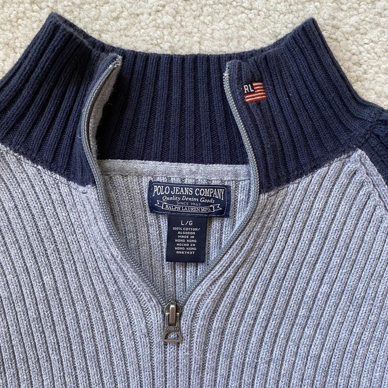 ralph lauren two tone quarter-zip - navy blue and... - Depop