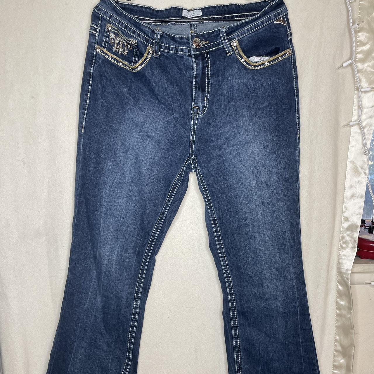 Embroidered y2k jeans Cute y2k jeans with designs... - Depop