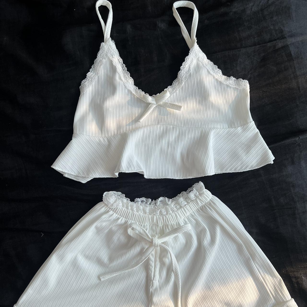 White lace sleep set (super tiny!!) - Depop