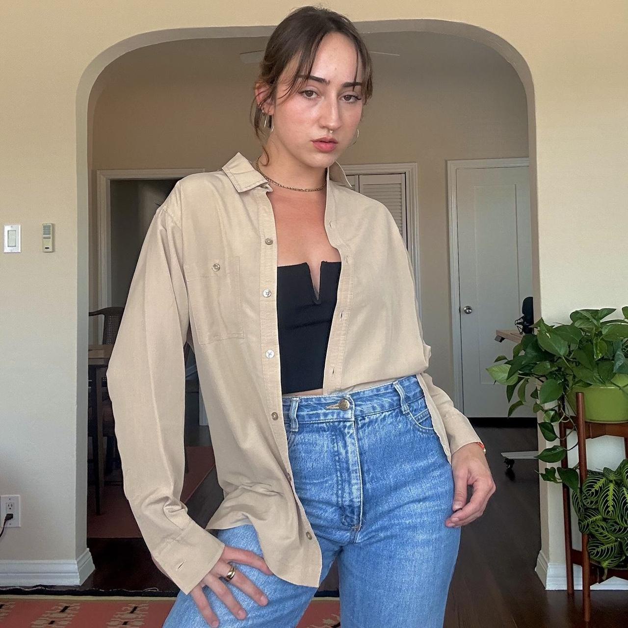 Vintage Cream/tan button up long sleeve blouse, so... - Depop