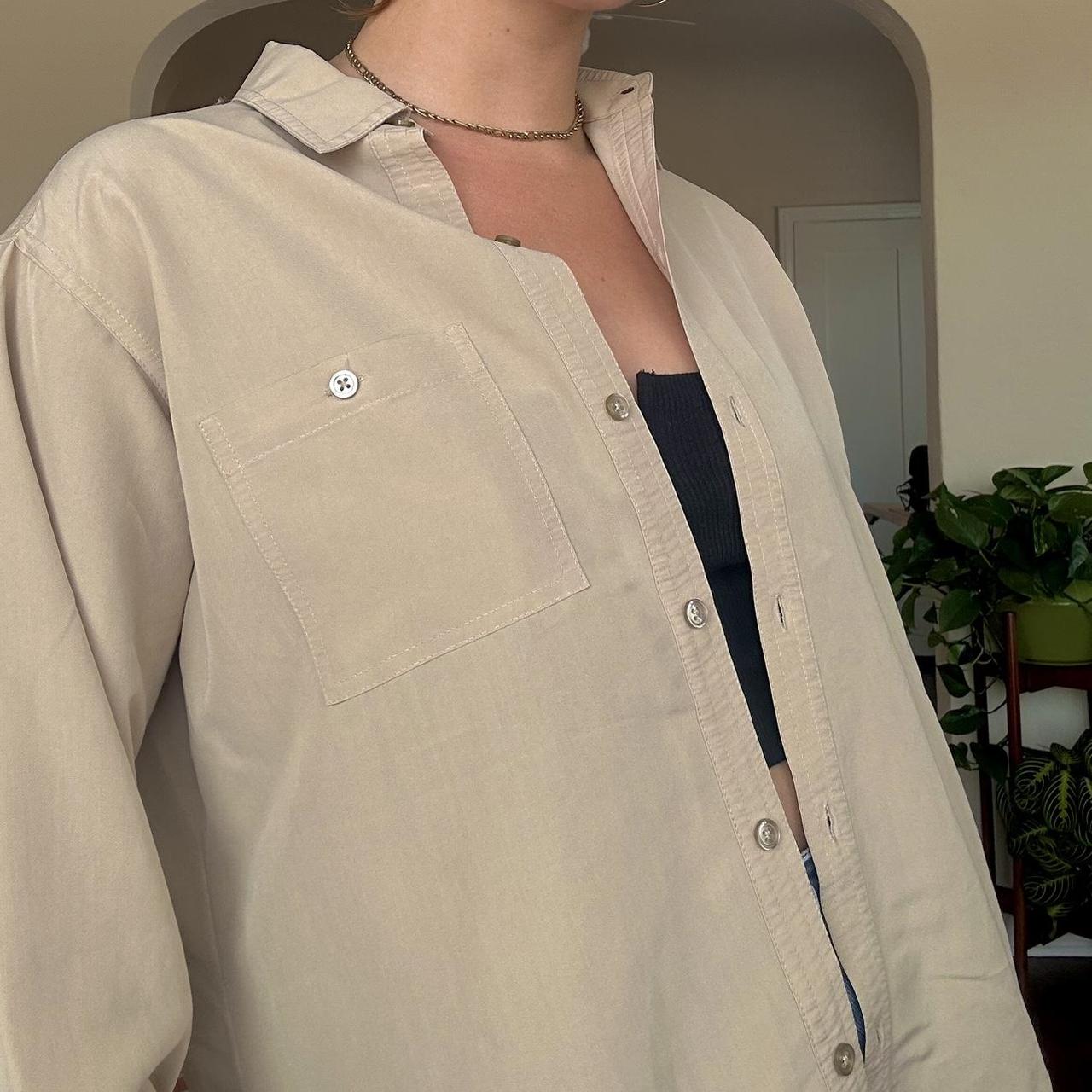 Vintage Cream/tan button up long sleeve blouse, so... - Depop