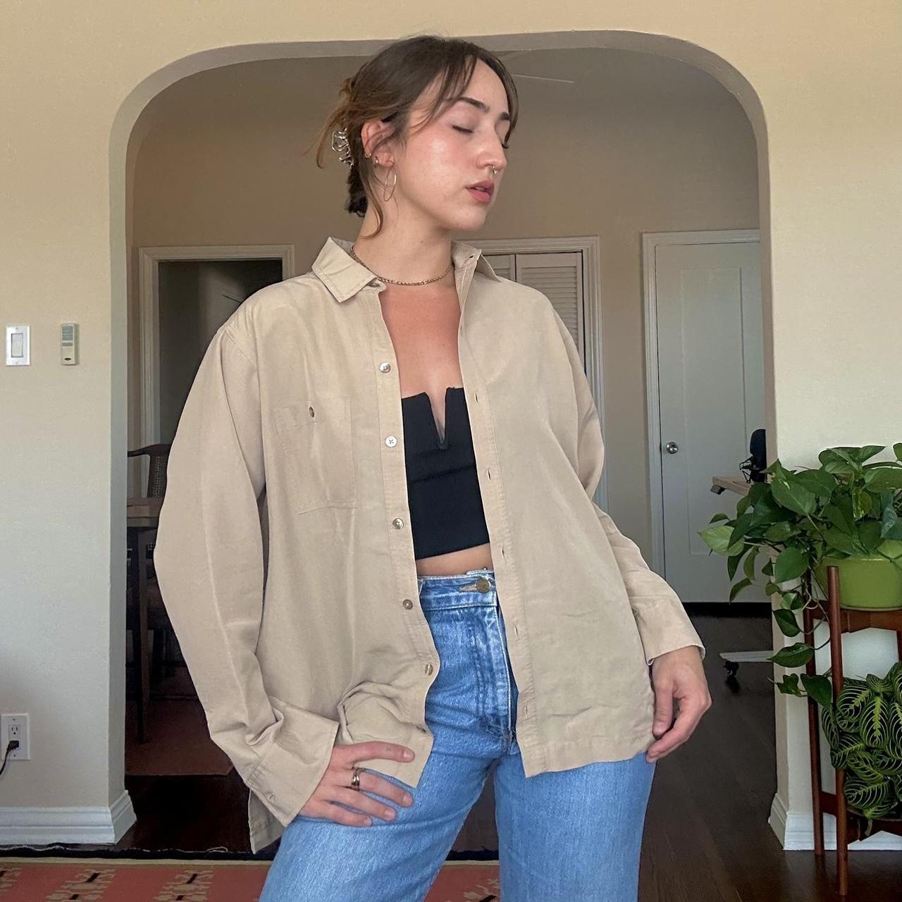 Vintage Cream/tan button up long sleeve blouse, so... - Depop