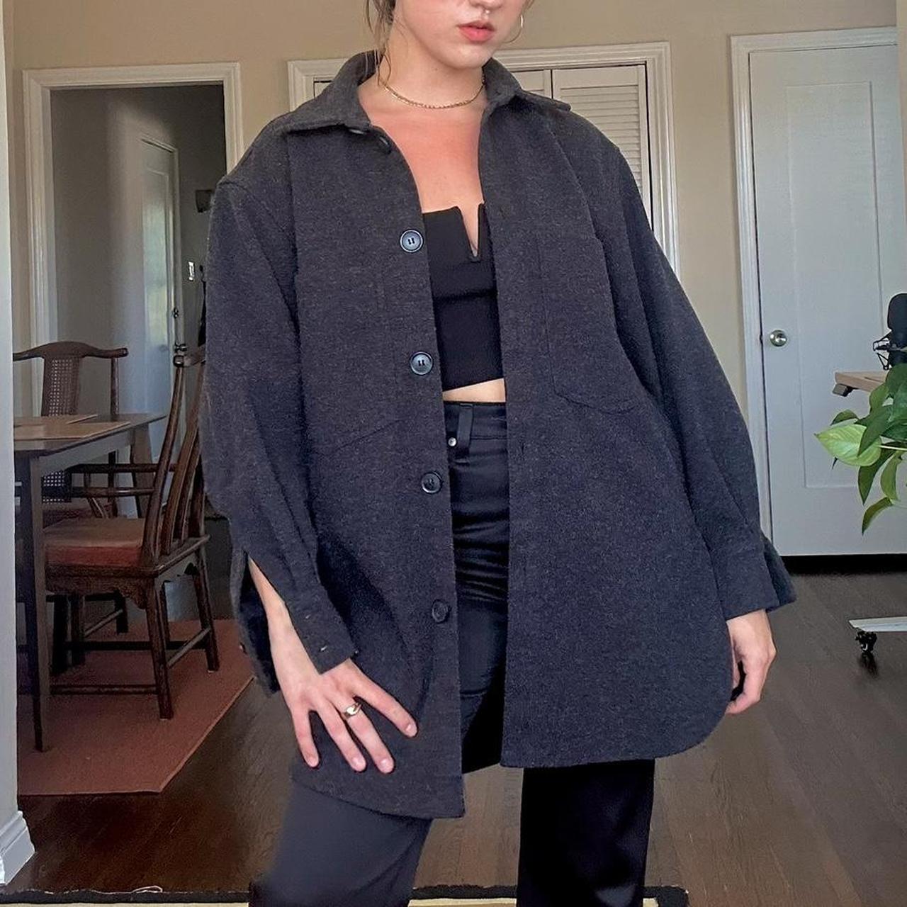Oversized dark grey button up coat. Multiple sizes... - Depop