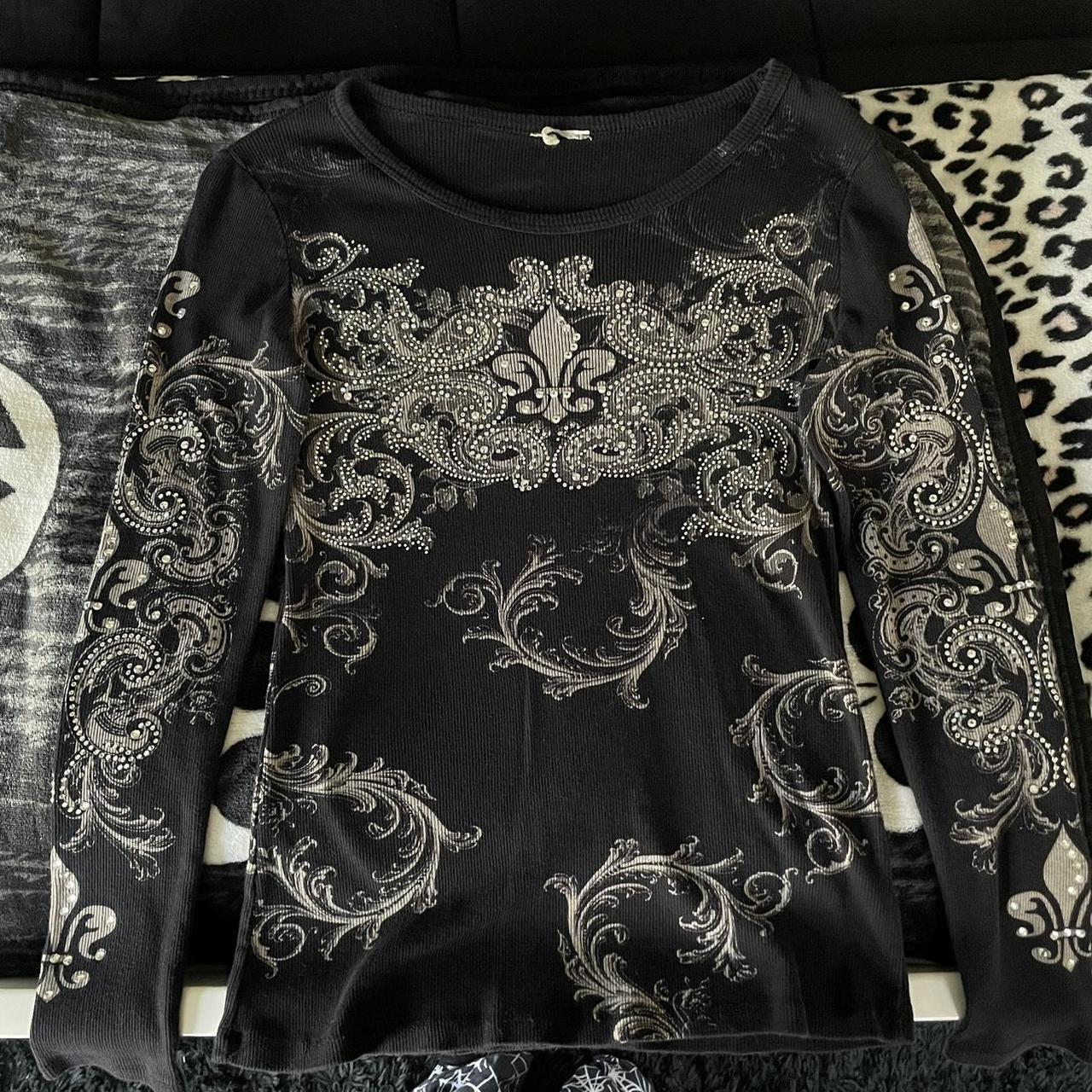 2000’s y2k rhinestone long sleeve shirt fits a... - Depop