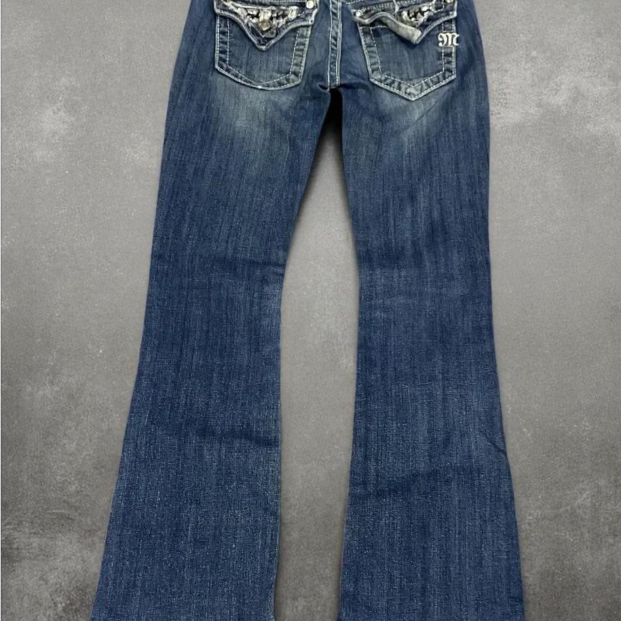Miss Me blue low-rise jeans with rhinestone details... | Depop