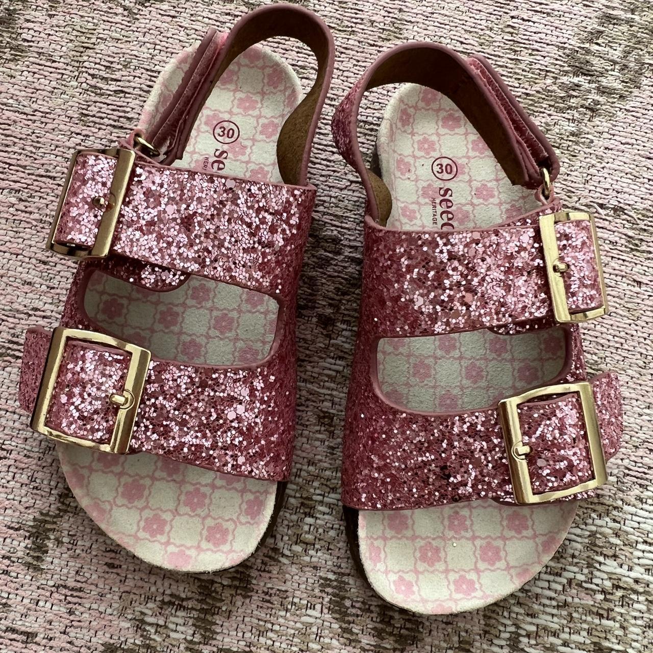 Pink sparkly SEED sandals Gold buckle detail Never... - Depop