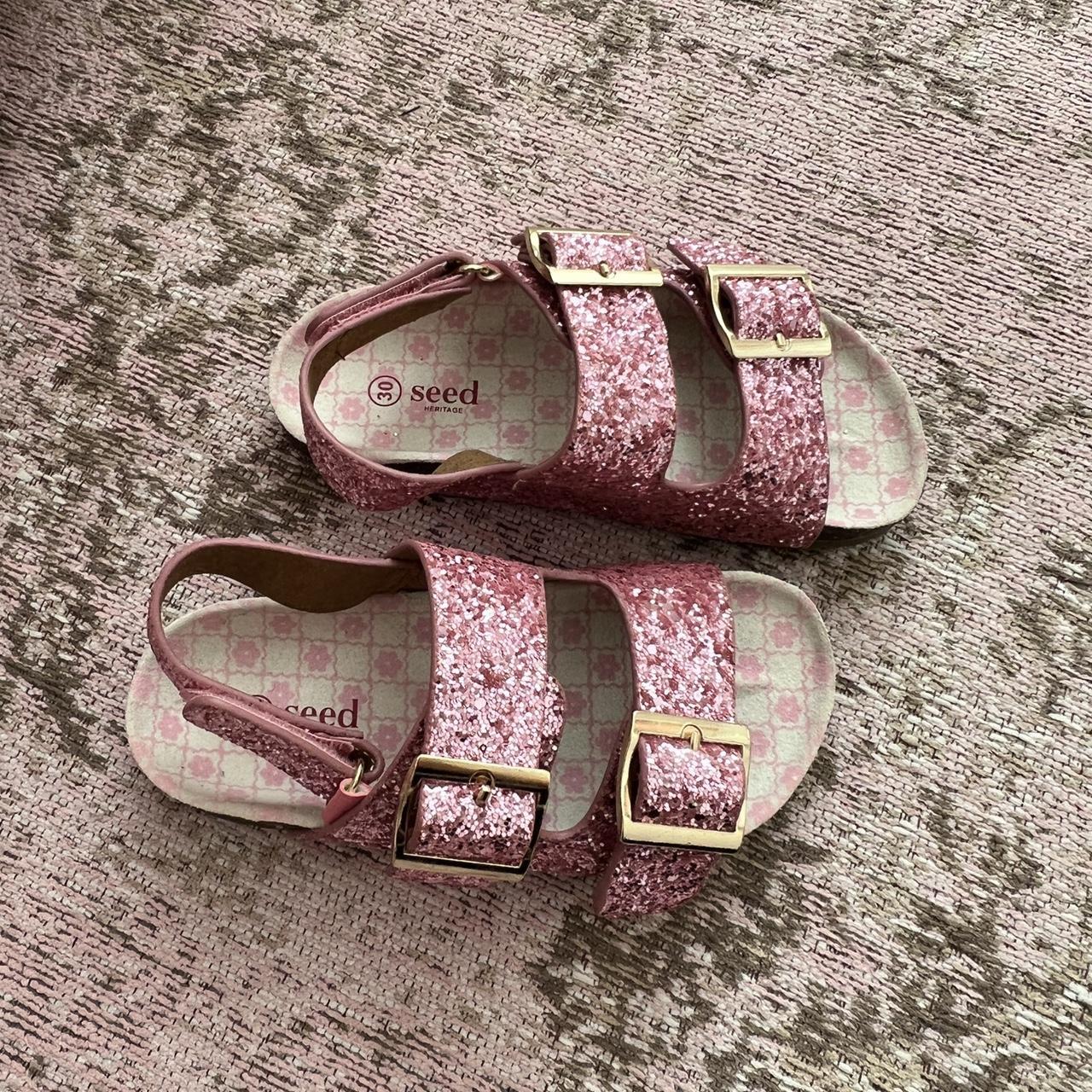 Pink sparkly SEED sandals Gold buckle detail Never... - Depop