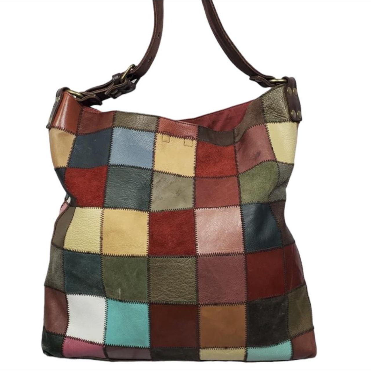 Vintage Lucky Brand Leather Patchwork Hobo Boho... - Depop